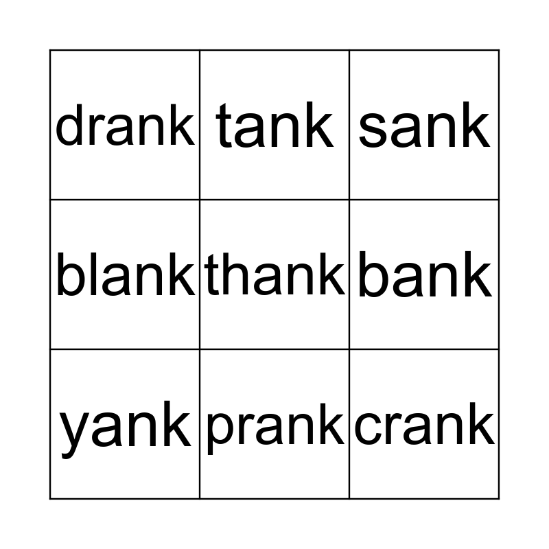 ank Words Bingo Card