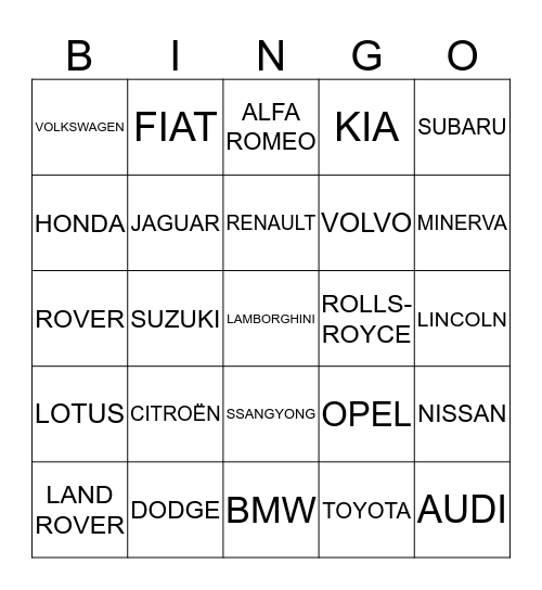 BEKENDE AUTOMERKEN Bingo Card
