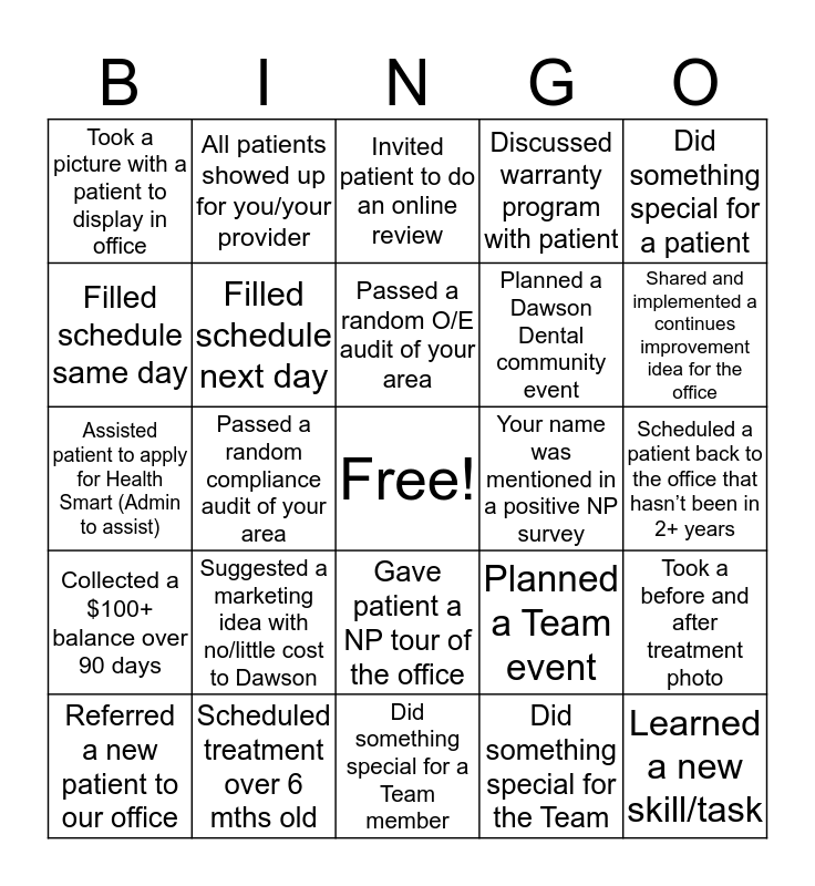 DAWSON DENTAL SOUTH BINGO - November Bingo Card