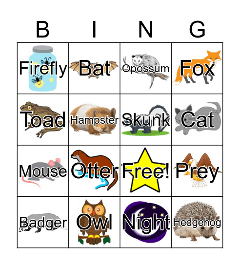 Nocturnal Animals Bingo Card