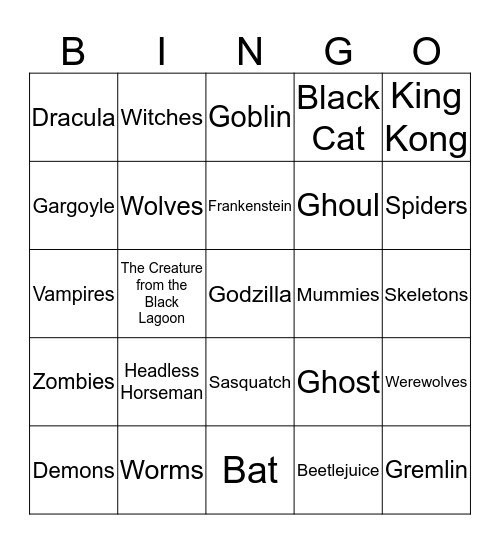 Halloween Monsters Bingo Card