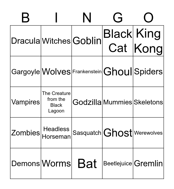 Halloween Monsters Bingo Card