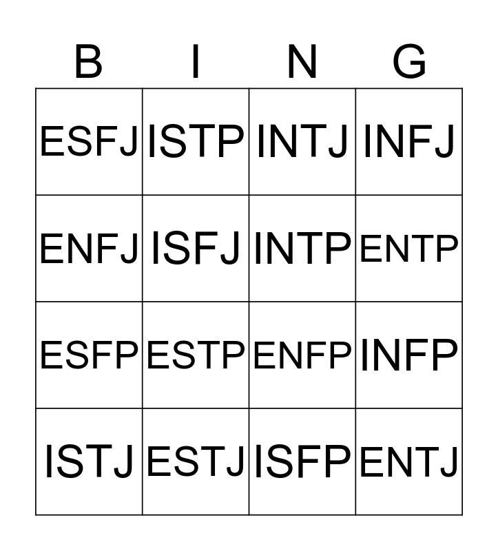 MBTI BING Bingo Card