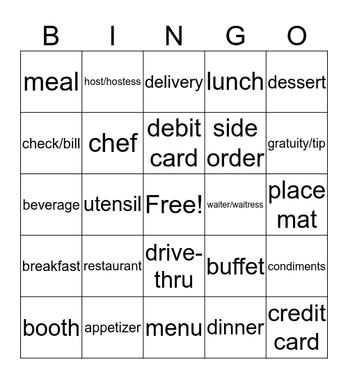 Restaurant BINGO Card