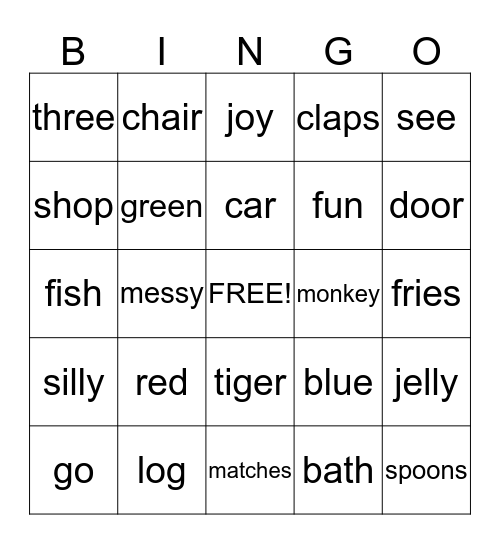 Articulation Bingo Card