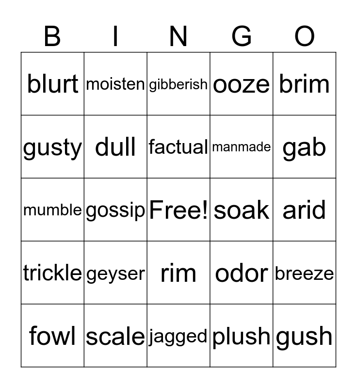 wordmasters list 1 Bingo Card