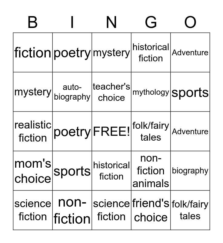 Adventure Bingo Card