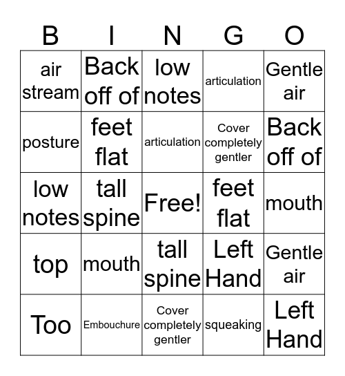 Recorder Knowledge Bingo Card