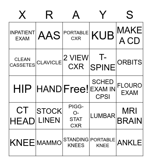 RAD TECH WEEK BINGO Card