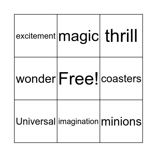 Universal!!!! Bingo Card