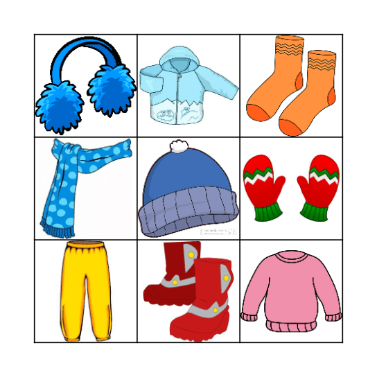 Winter Clothes BINGO Card