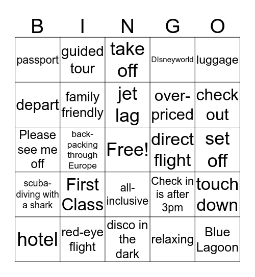 Travel & Vacation Bingo Card