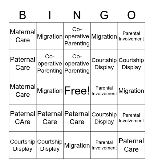 Animal Behavior Bingo Card