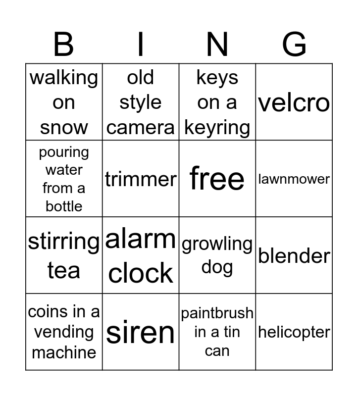 Listening Bingo Card