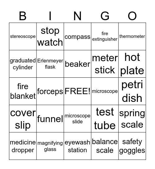 Science Lab Tools Bingo Card