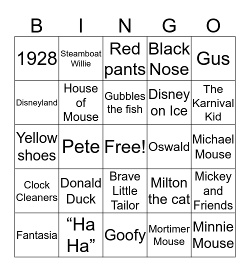 Mickey Mouse Bingo Card