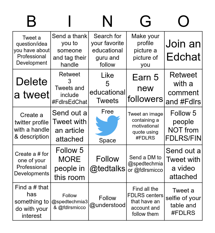 Twitter for FDLRS/FIN Bingo Card