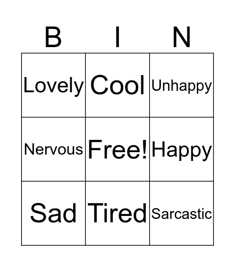 Character Traits Bingo Card