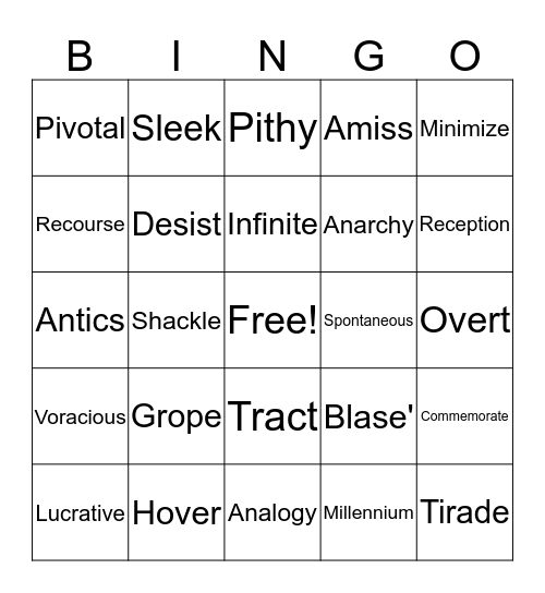 Unit 7 Vocabulary Bingo Card
