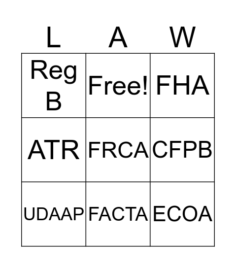 All The Laws Bingo Card All The Laws Bingo Card