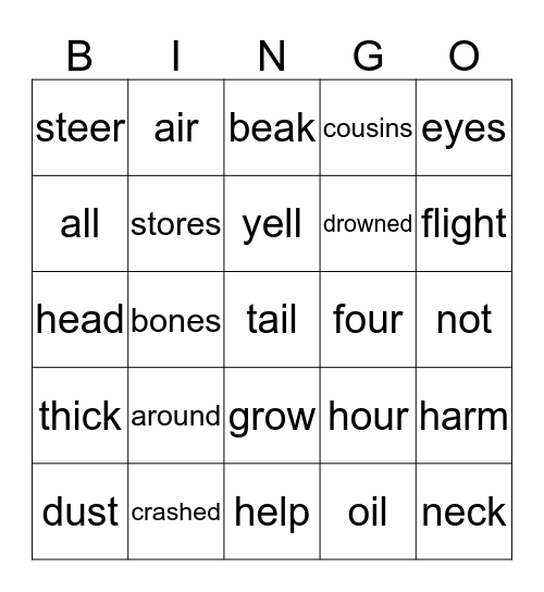 Horton's Rhyming Bingo Card