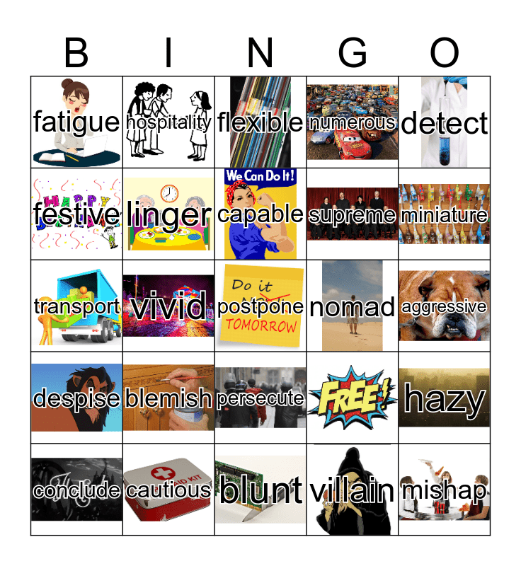 Vocabulary Unit 5 Bingo Card