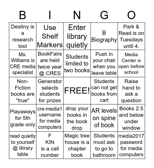 Library BINGO Card