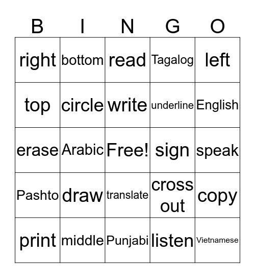 Instructions for School Bingo Card