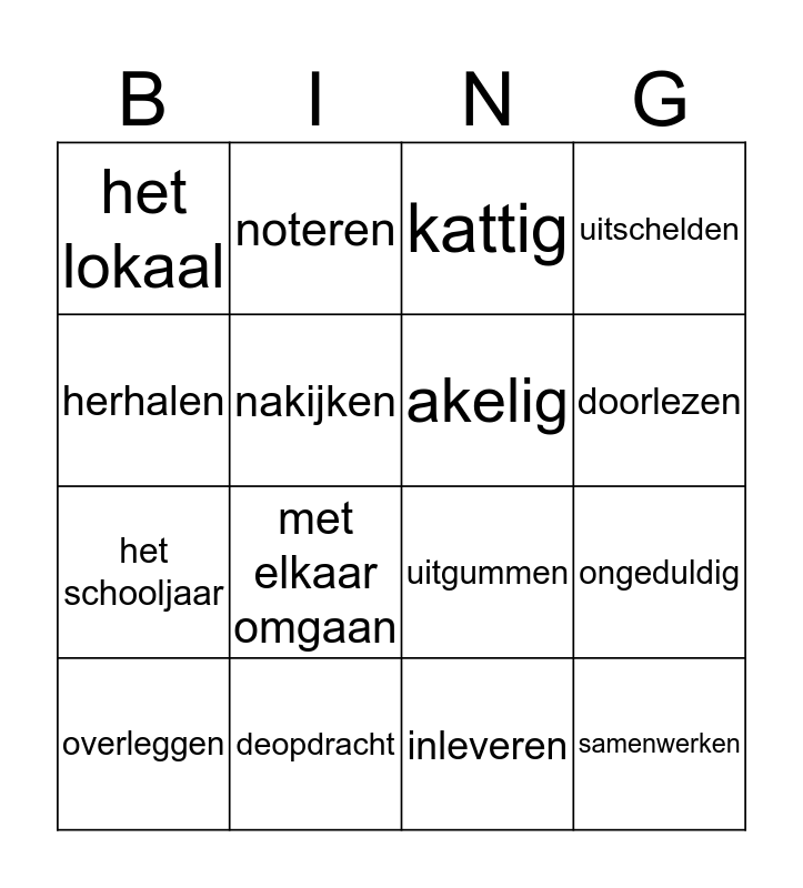 Woordbingo Card