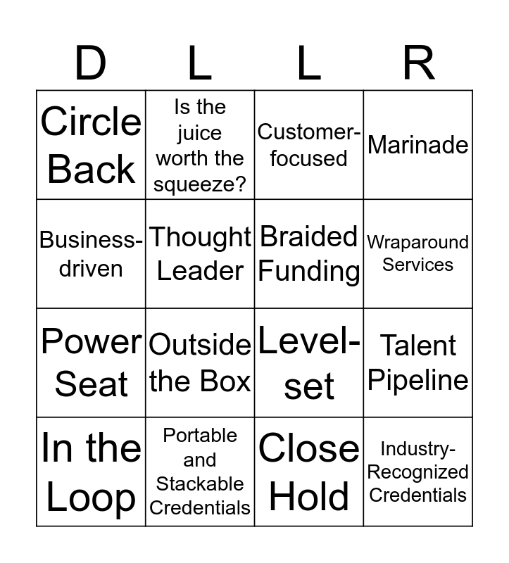 Workforce Lingo Bingo! Bingo Card
