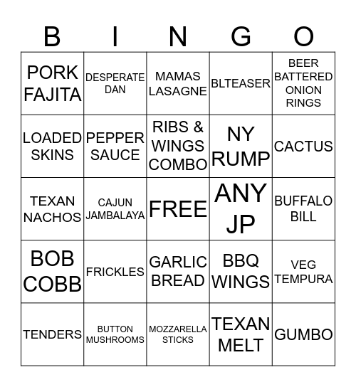 RESTAURANT BINGO Card
