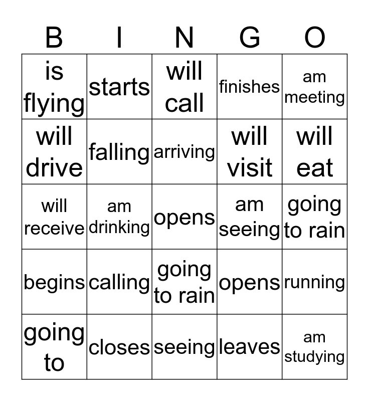 Future Tense Bingo Card