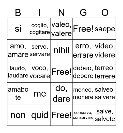 Wheelock chapter 1 Bingo Card