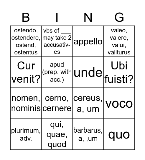 Henle Latin Direct Questions - L25 Bingo Card
