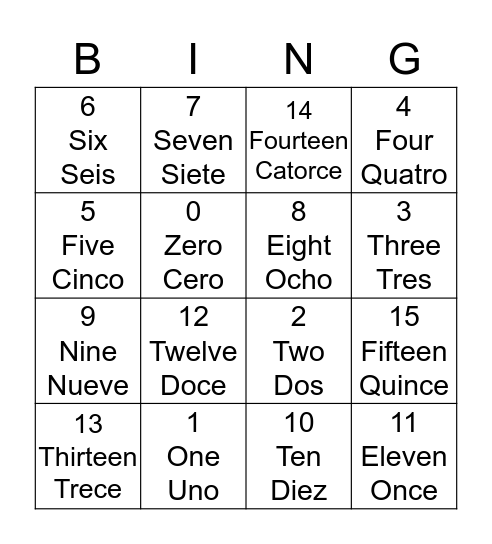 Math Bingo Card