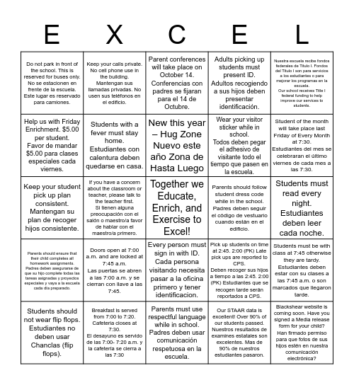 It's Back to School Night Noche de regreso a la escuela Bingo Card