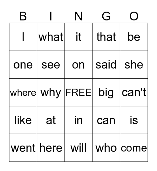 Power Word BINGO Card