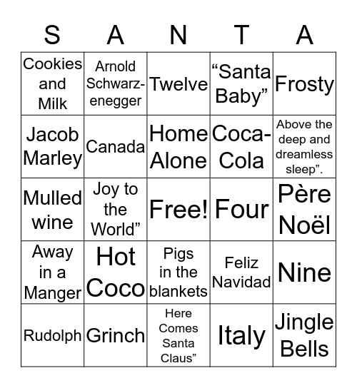 Christmas Games Bingo Card