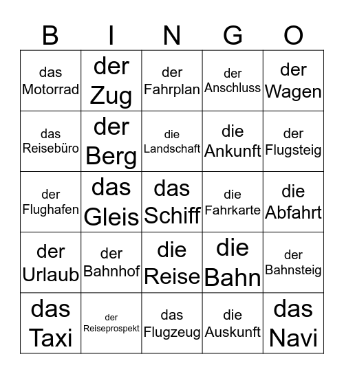 Auf Reisen Bingo Card