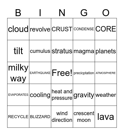 EARTH SCIENCE Bingo Card