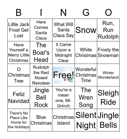 Holiday Song Bingo Card