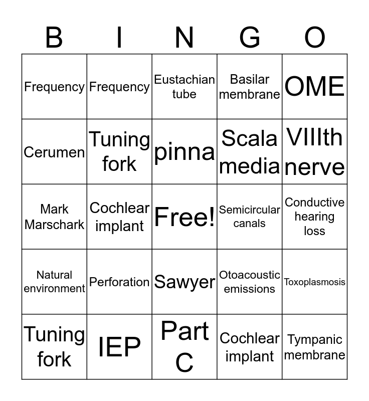 Ear Bingo Card