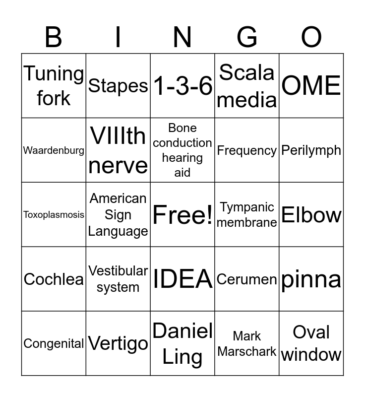 Ear Bingo Card
