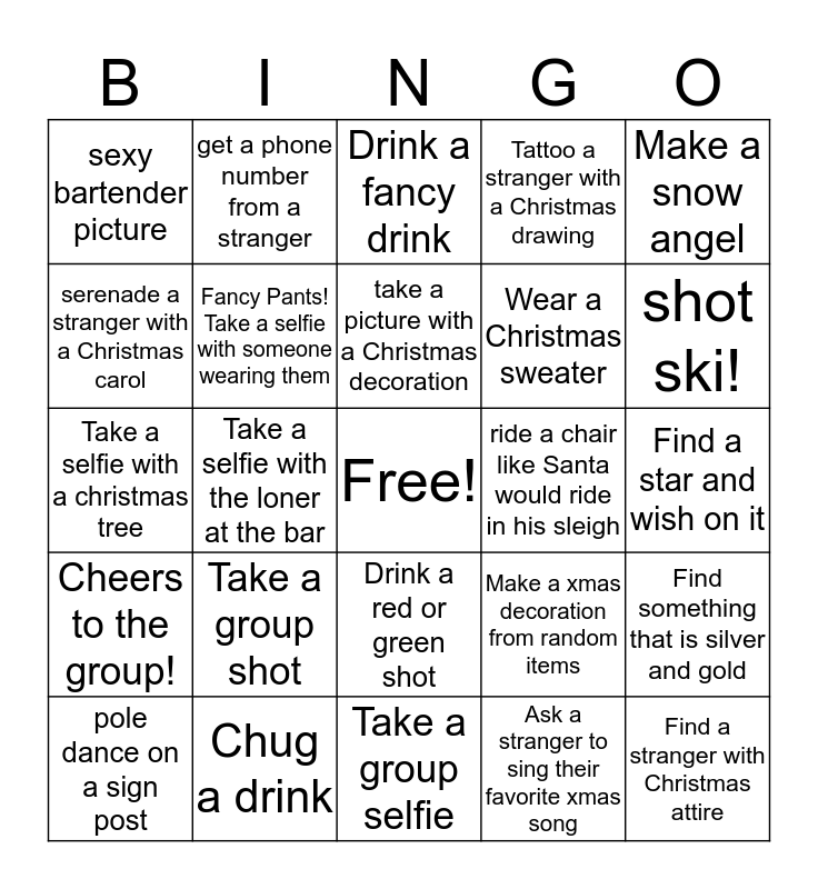 Pub Crawl Christmas Bingo Card Pub Crawl Christmas Bingo Card