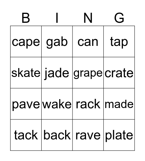 Long and short a bingo Card