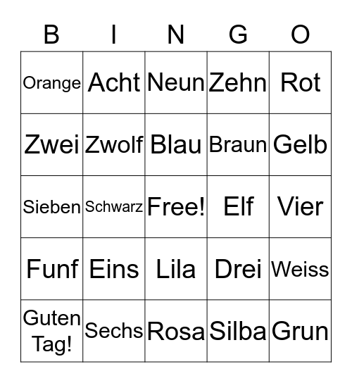 German Bingo Card
