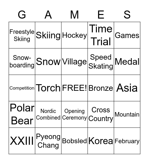 Winter Olympics Bingo Card