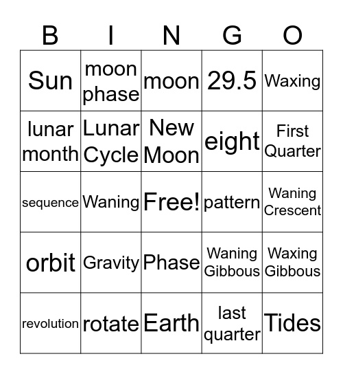 Lunar Bingo Card
