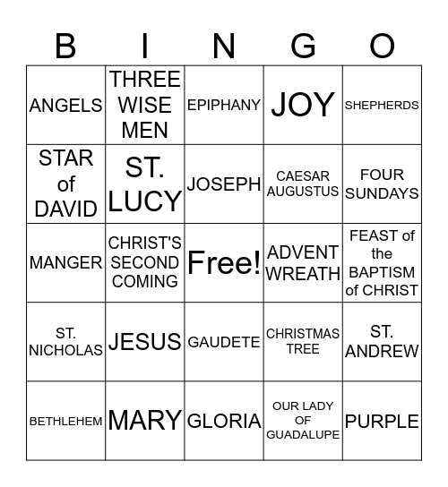 ADVENT/CHRISTMAS Bingo Card