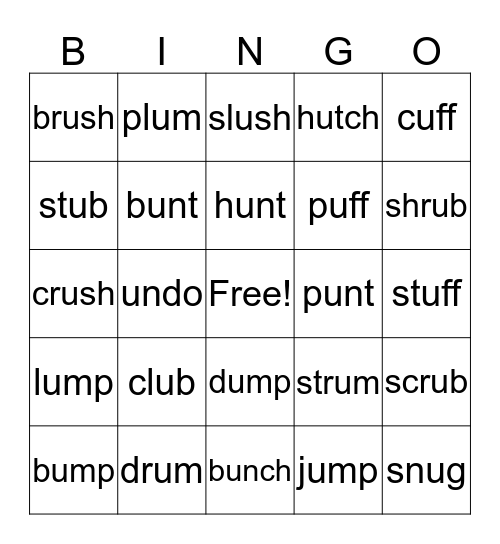 Fun with Short u Bingo Card